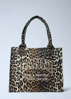 GANNI Leopard Print Canvas Tote Bag - Brown