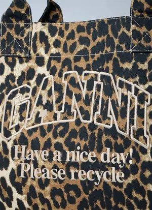 GANNI Leopard Print Canvas Tote Bag