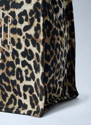 GANNI Leopard Print Canvas Tote Bag