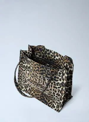GANNI Leopard Print Canvas Tote Bag