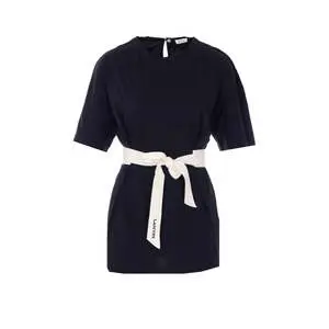 LANVIN Belted Cotton And Silk T-shirt - Black
