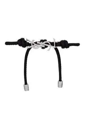 Saint Laurent Cassandre Bracelet With Leather Cord - Black