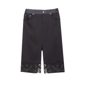Stella McCartney Denim Skirt With Front Slit And Contrast Piping - Black
