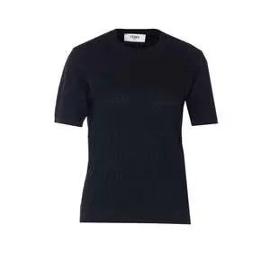 Fendi Knitted All Over Logo Short Sleeve Crew Neck T-shirt - Black