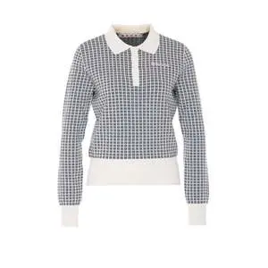 Marni Logo Knitted Check Print Polo - Gray