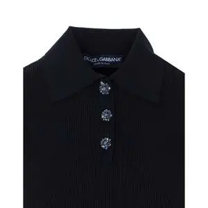 Dolce & Gabbana Ribbed Polo With Jewel Buttons - Black