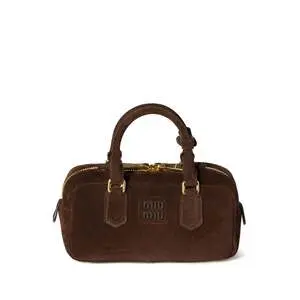 Miu Miu Raffia Crochet Shoulder Bag With Embroidered Logo And Leather Details - Brown