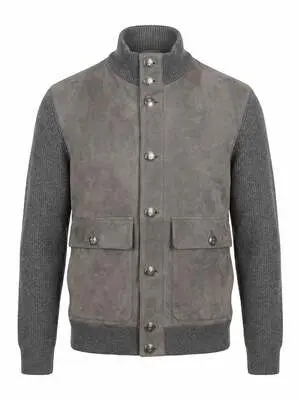 Brunello Cucinelli Leather Jacket With Knitted Sleeves - Multicolor