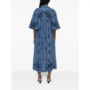 Zimmermann Paisley Embroidered Cotton V-neck Day Dress - Blue