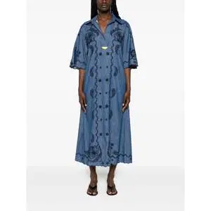 Zimmermann Paisley Embroidered Cotton V-neck Day Dress - Blue
