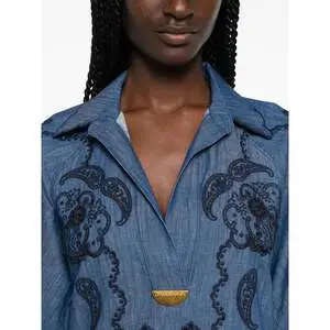 Zimmermann Paisley Embroidered Cotton V-neck Day Dress - Blue