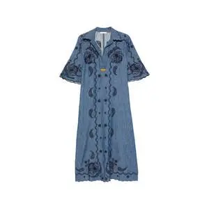 Zimmermann Paisley Embroidered Cotton V-neck Day Dress - Blue