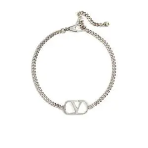 Valentino Garavani Tone Metal Chain Bracelet With Logo Plaque - Silver