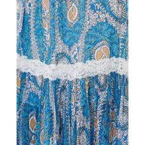 Etro Paisley Foliage Pattern Silk Crepon Long Skirt - Blue