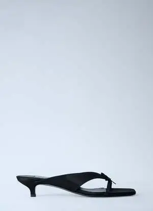 TOTEME Bow Detail Satin Kitten Heel Sandals - Black