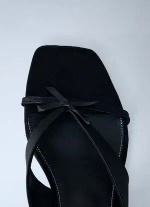 TOTEME Bow Detail Satin Kitten Heel Sandals - Black