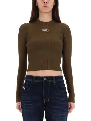 DIESEL® Slim Fit Ribbed Long Sleeve Top - Brown