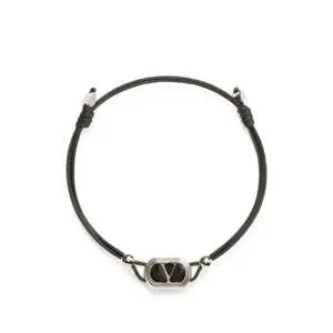 Valentino Garavani Palladium-tone Finish V-logo Emblem Bracelet - Black