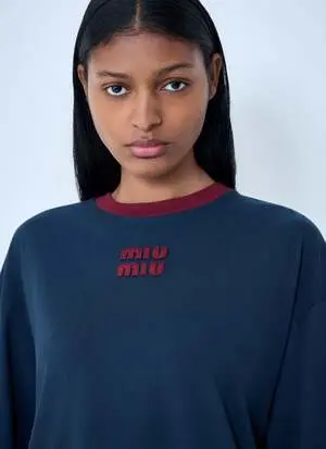 Miu Miu Cotton Jersey Sweatshirt With Logo Motif