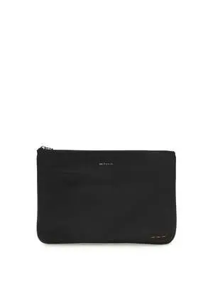 Kiton Leather Pouch With Applied Brass Logo - Black