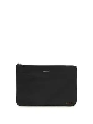 Kiton Leather Pouch With Applied Brass Logo - Black