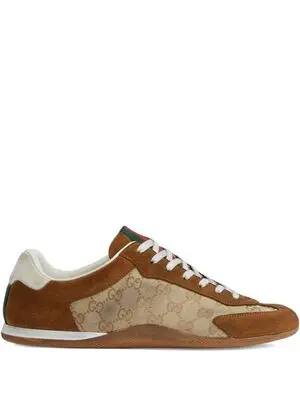 Gucci Beige Gg Pattern Suede Trim Sneakers - Multicolor