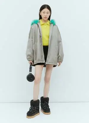 Gucci Satin Bomber Jacket With Detachable Wool Collar And Hood