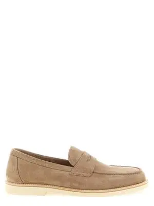 Brunello Cucinelli Suede Penny Loafers - Cream