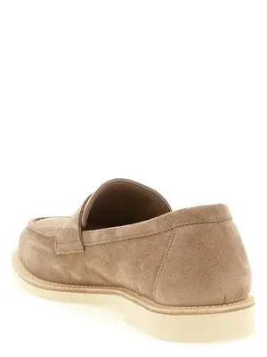 Brunello Cucinelli Suede Penny Loafers - Cream