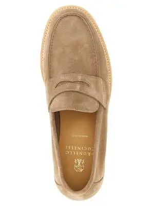 Brunello Cucinelli Suede Penny Loafers - Cream
