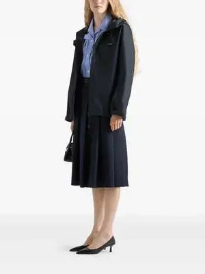 Prada Pleated Wool Skirt With Logo Buckle Belt - Multicolor