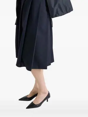 Prada Pleated Wool Skirt With Logo Buckle Belt - Multicolor