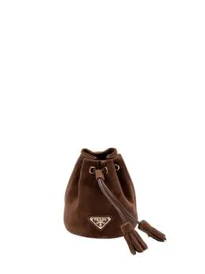 Prada Suede Drawstring Pouch With Tassel Accents