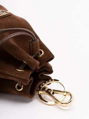 Prada Suede Drawstring Pouch With Tassel Accents