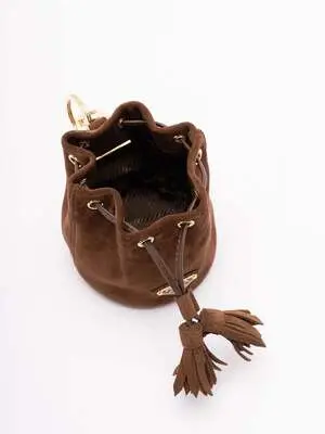 Prada Suede Drawstring Pouch With Tassel Accents