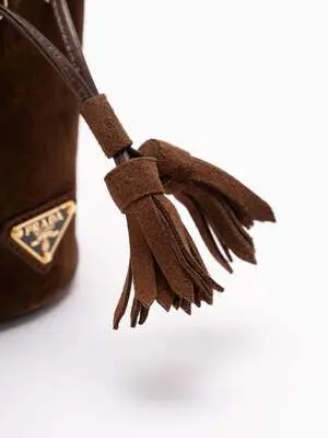 Prada Suede Drawstring Pouch With Tassel Accents