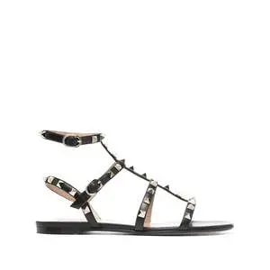 Valentino Garavani Calf Leather Rockstud Embellished Sandals - Black
