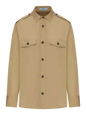 Prada Cotton Poplin Shirt With Epaulettes And Flap Pockets - Multicolor