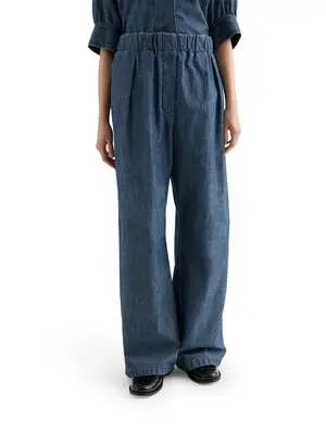 JIL SANDER Wide Leg Trousers In Indigo Cotton Chambray - Blue