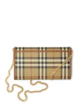 Burberry Check Wallet With Chain ??shoulder Strap - Brown