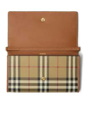 Burberry Check Wallet With Chain ??shoulder Strap - Brown