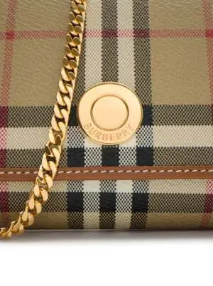 Burberry Check Wallet With Chain ??shoulder Strap - Brown