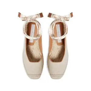 Stella McCartney Woven Raffia Espadrille Wedge Platform Sandals With Tie Fastening - Cream