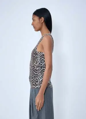 GANNI Leopard Print Ribbed Tank Top - Brown