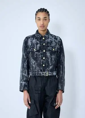 GANNI Printed Denim Belted Jacket - Blue