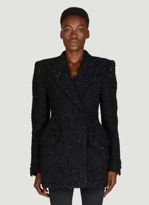 Balenciaga Hourglass Jacket In Wool-blend Tweed - Black