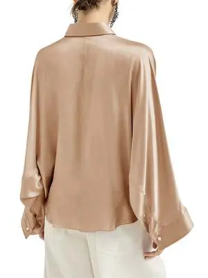 Brunello Cucinelli Stretch Silk Satin Shirt With Monili Detail