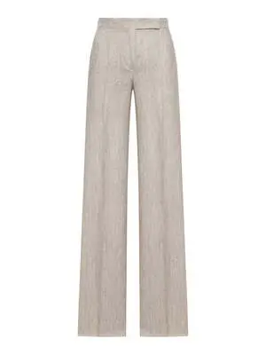 Max Mara Chevron Linen Wide-leg Trousers - Cream