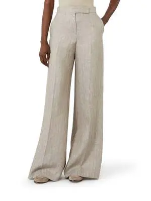 Max Mara Chevron Linen Wide-leg Trousers - Cream