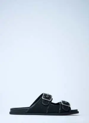Gucci Gg Motif Slide Sandals With Buckle Fastening - Black